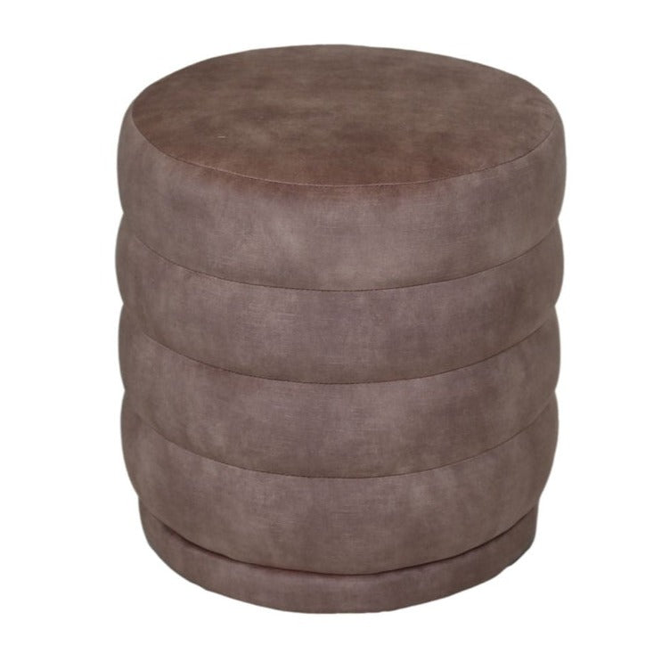 "Poef Rings in Lever - Stijlvol en Comfortabel" – Wood Selections